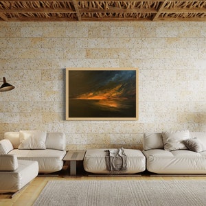 Bright Orange Sunset Painting, Fire Orange Sunset Art for Living Room ...