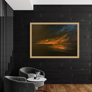 Bright Orange Sunset Painting, Fire Orange Sunset Art for Living Room ...