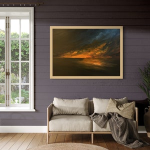 Bright Orange Sunset Painting, Fire Orange Sunset Art for Living Room ...