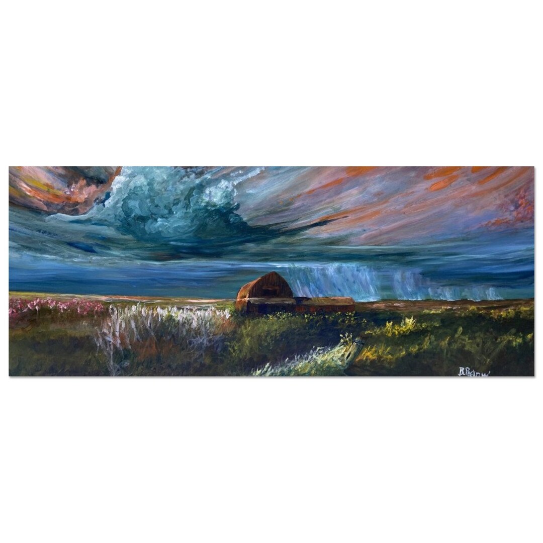 Rustic Farm Landscape Print, Expressionist Storm Clouds (8x20) - Etsy