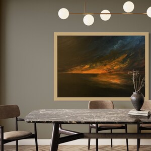 Bright Orange Sunset Painting, Fire Orange Sunset Art for Living Room ...