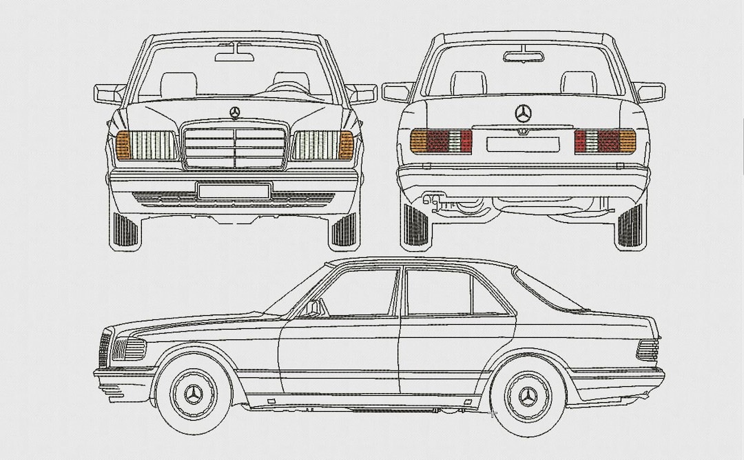 Mercedes W126 Embroidery Design - Etsy