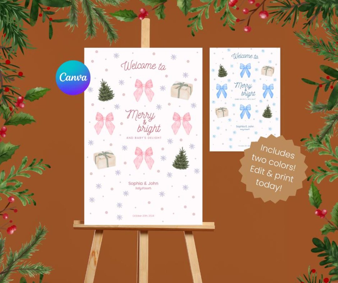 Christmas Coquette Baby Shower Welcome Sign, Winter Baby Shower, Baby ...