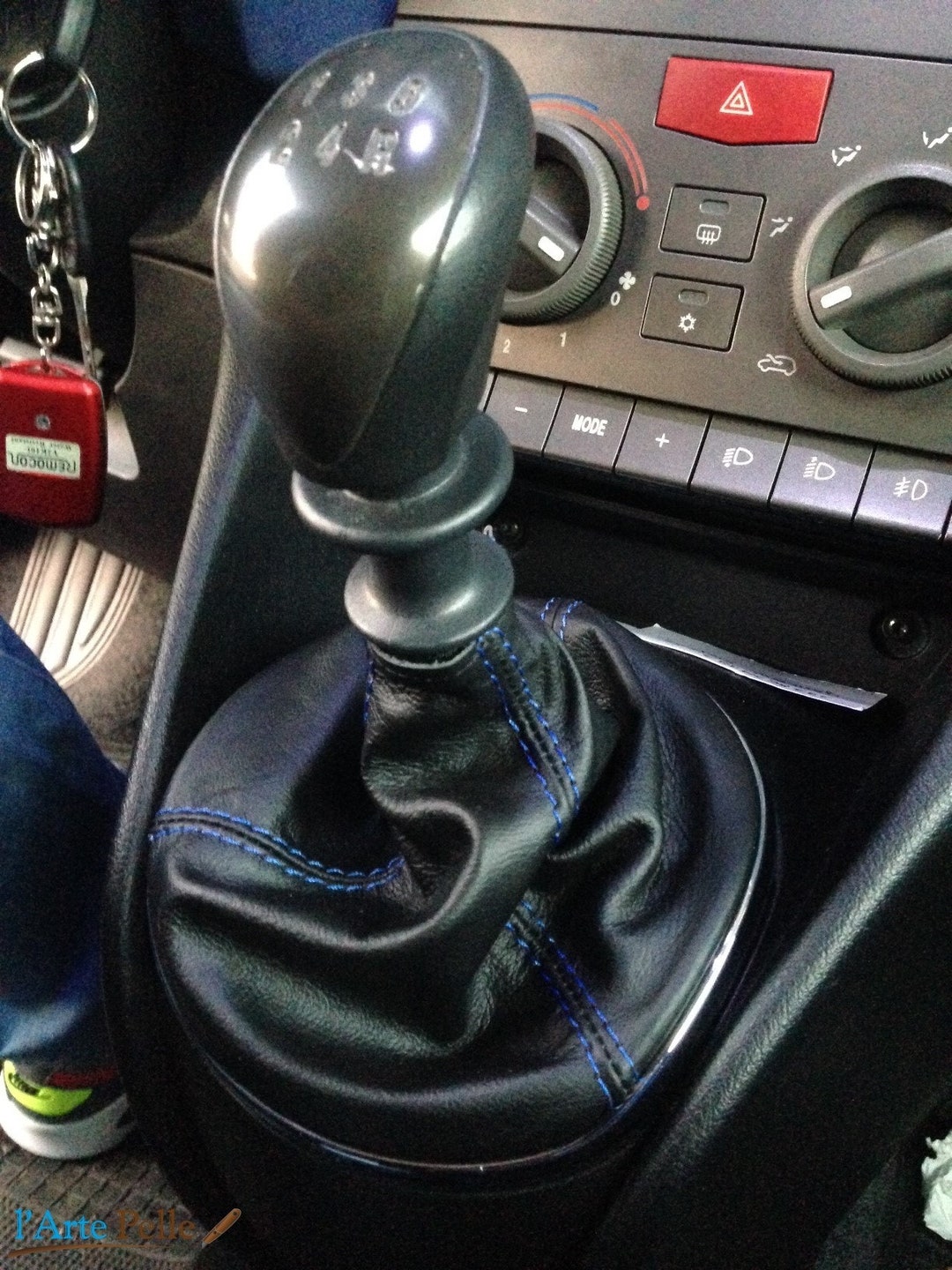 Black Genuine Leather Gear Shift Boot With Blue Stitching for Lancia ...