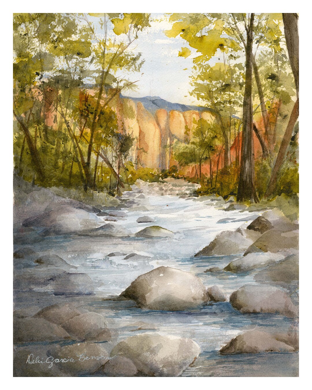 Sedona Arizona Watercolor, Oak Creek Canyon, Red Rock, Forest, Mountain ...