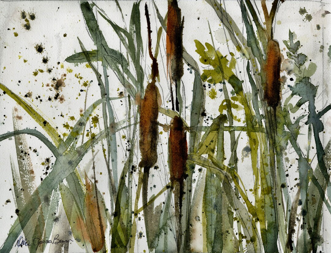 Cattails in the Fall/ Bold Colors/ Autumn Watercolor/ by Debi Garcia ...
