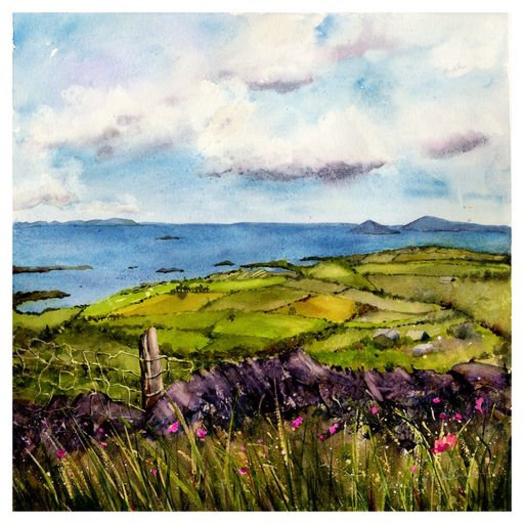 Ireland Watercolor/ Ring of Kerry Landscape/ Irish Art/ Cliffs of ...
