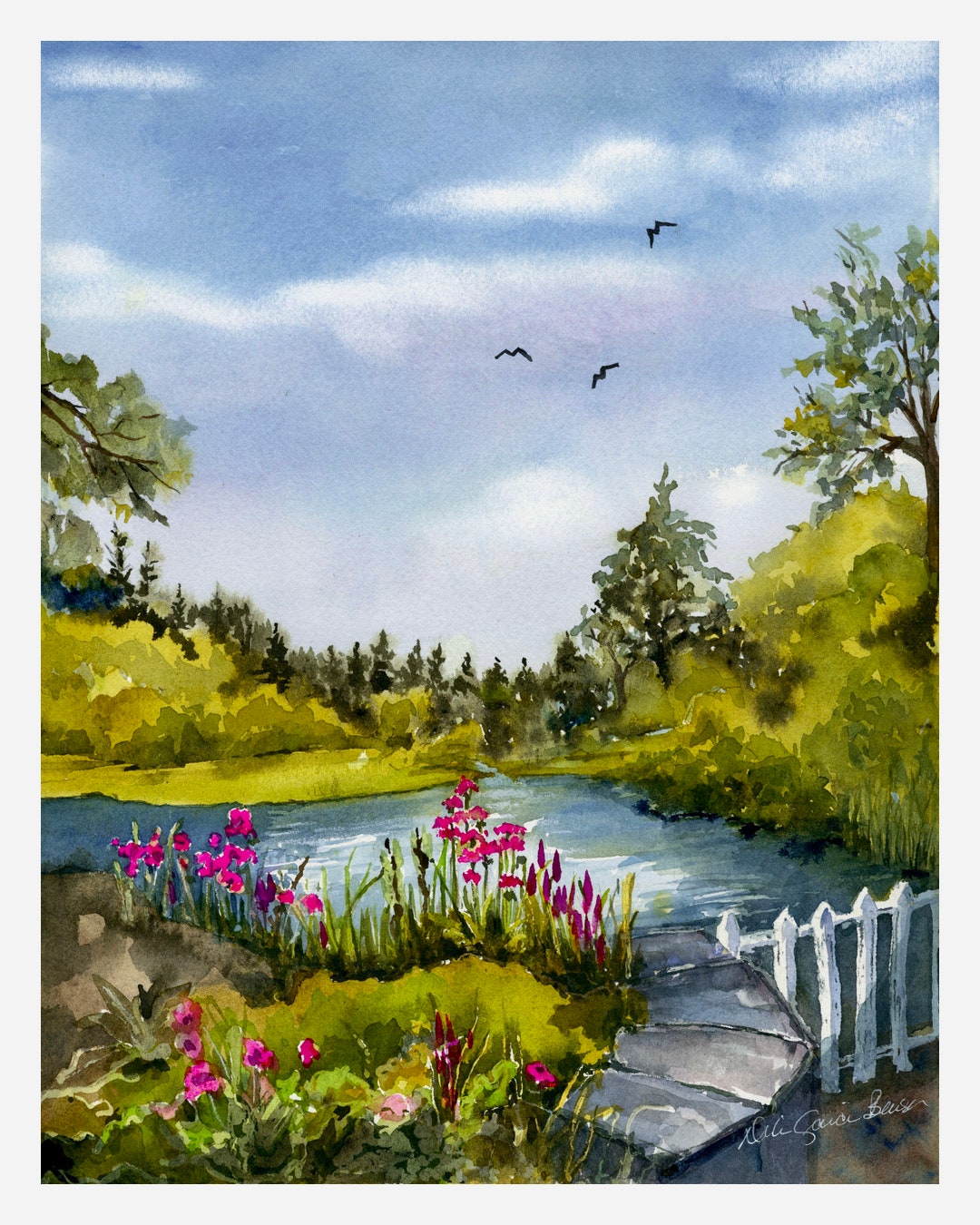 Ireland Landscape Watercolor/ Cong Irish Village/ Irish Pond/ Unique ...