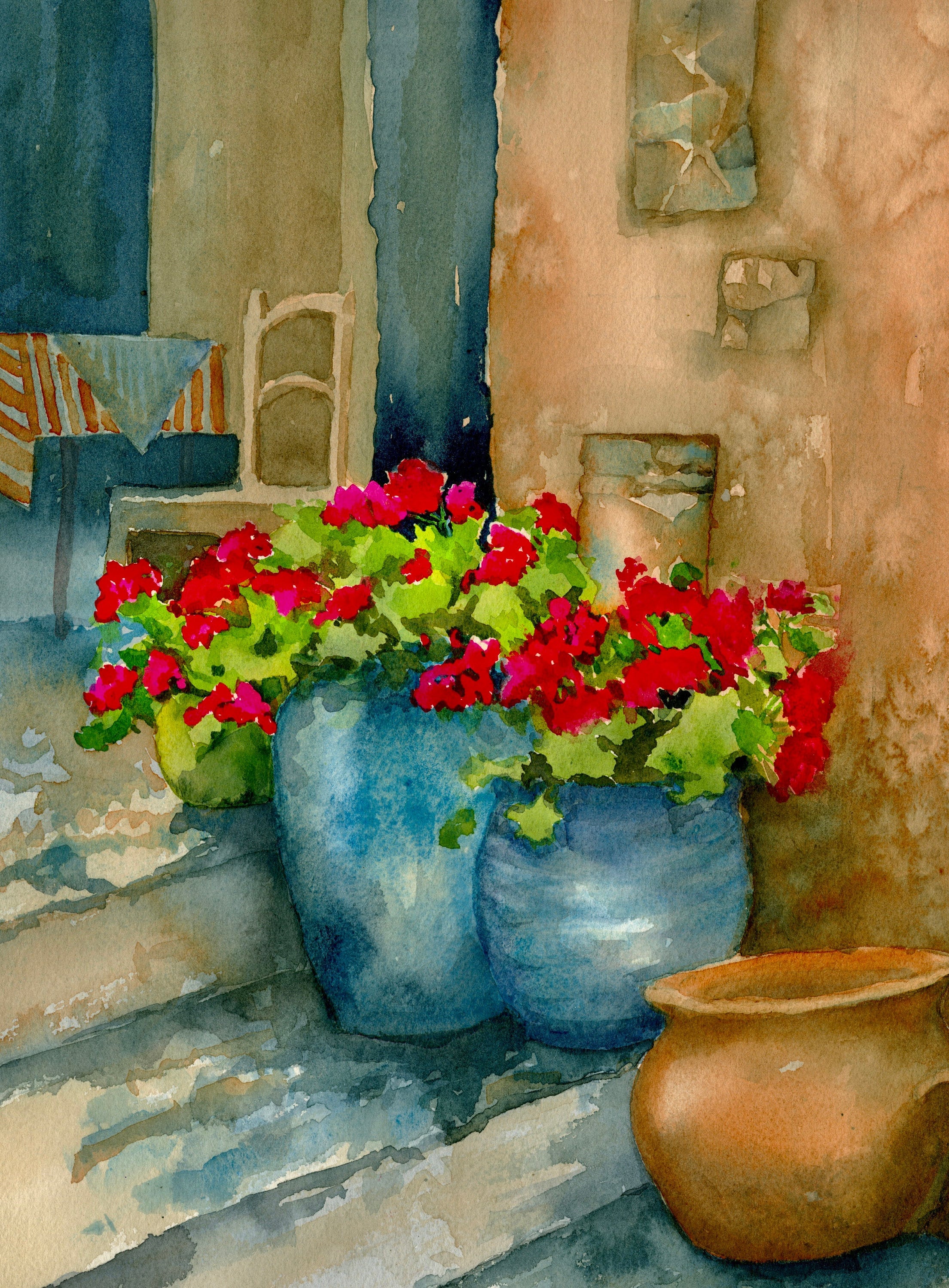 Watercolor Painting Flower Pot