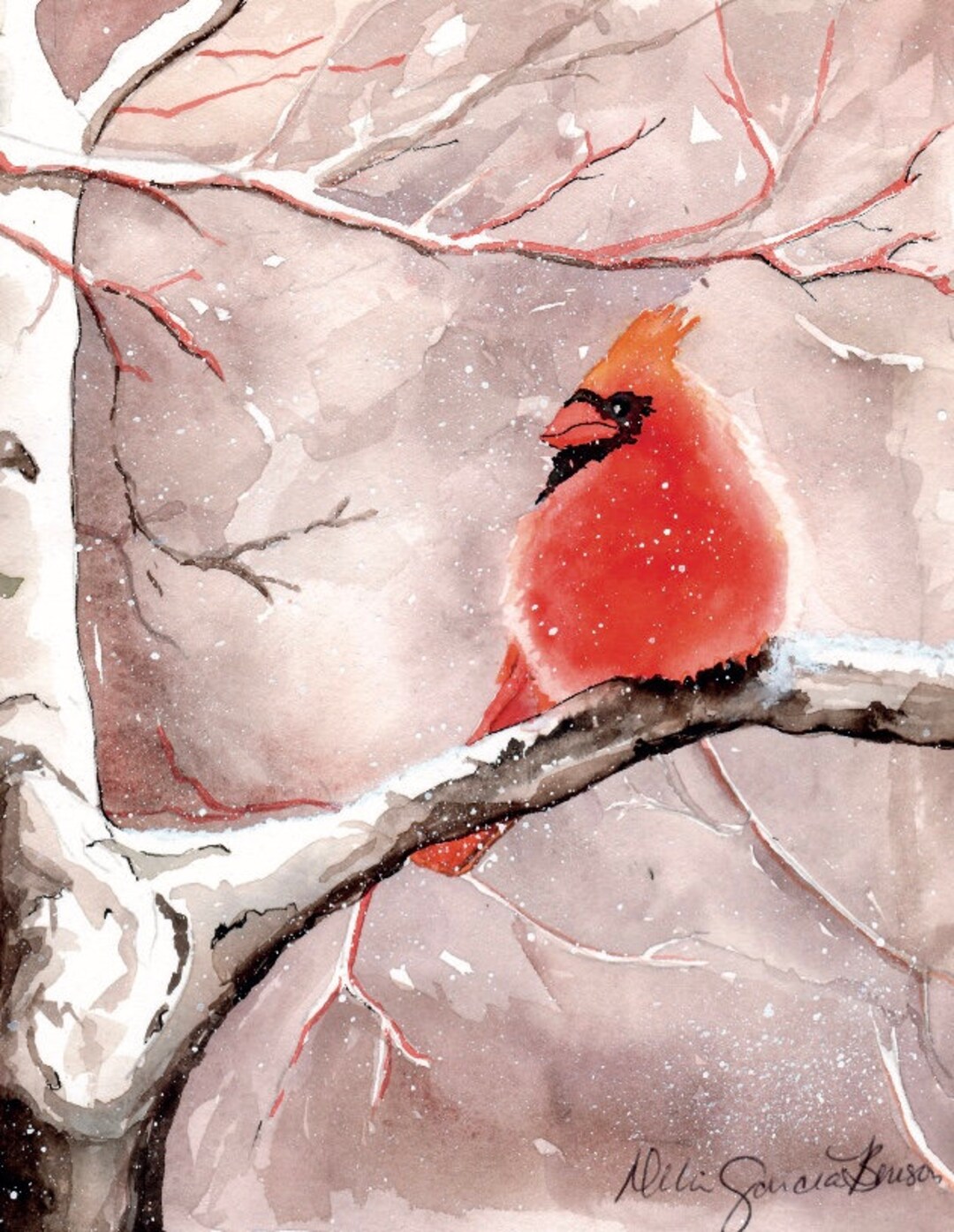 Christmas Painting/ Red Cardinal Bird/ Red Bird/ Christmas - Etsy