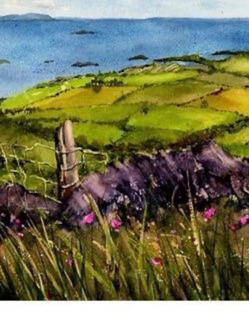 Ireland Watercolor/ Ring of Kerry Landscape/ Irish Art/ Cliffs of ...