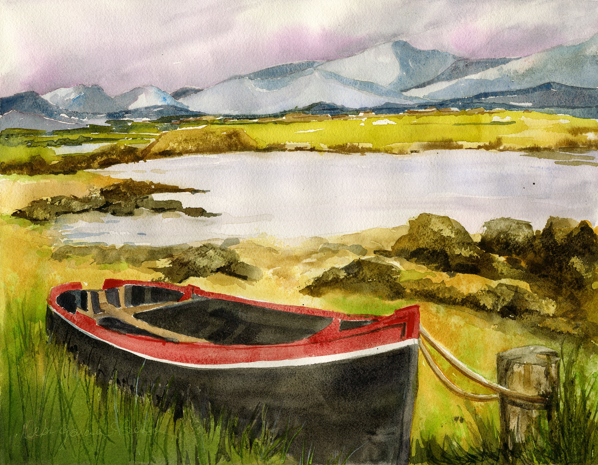 Irish Boat Watercolor/ West Ireland Bay/ Watercolor/ Ireland Landscape ...