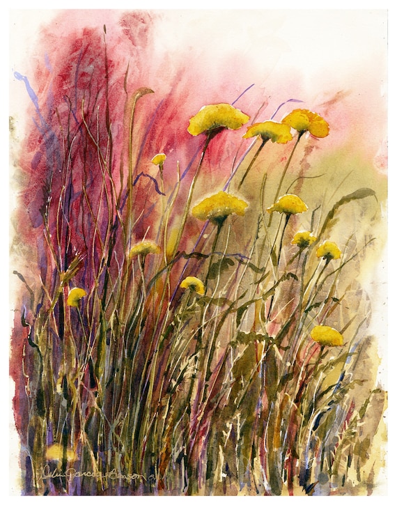 Yarrow Watercolor Painting/ Yellow Yarrow/ Wild Flowers/ | Etsy
