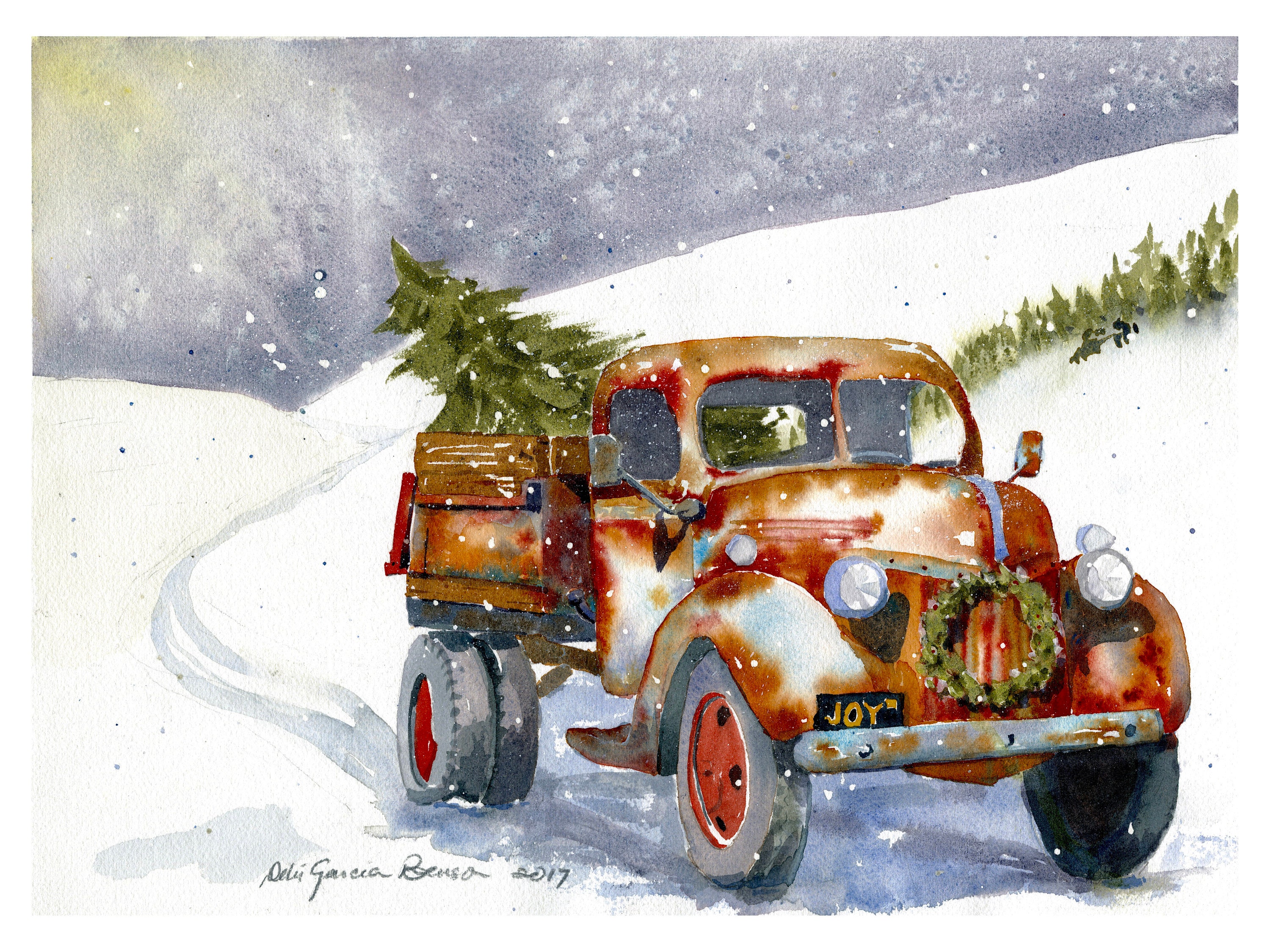 Christmas Tree Red Truck/ Rustic Red Truck Painting/ Quality Gicle ...