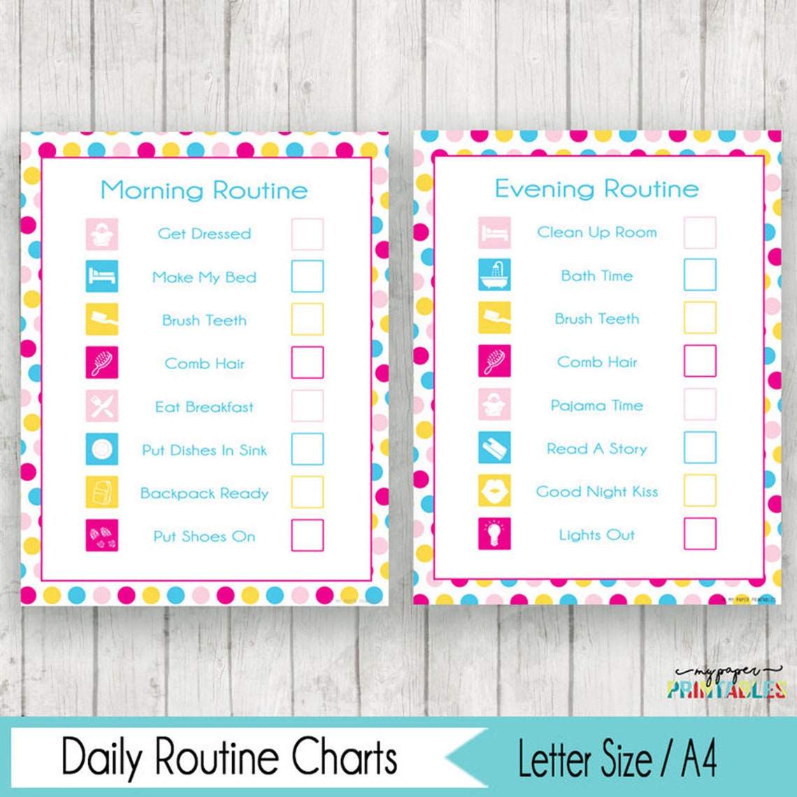 MORNING & EVENING Routine Chart Checklist Printable Girl - Etsy