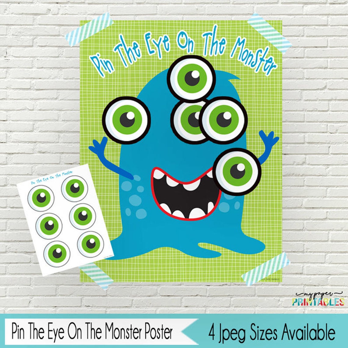 Pin the Eye on the Monster Game | Monster Birthday Party Decorations ...