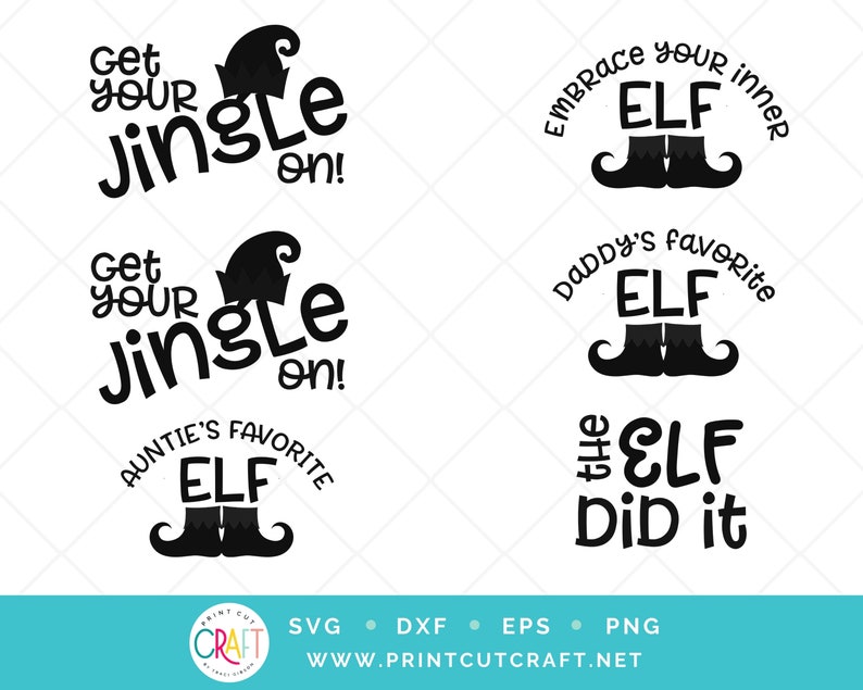 Elf SVG PNG Christmas New Year Holiday Word Clip Art Cut File Set Can ...