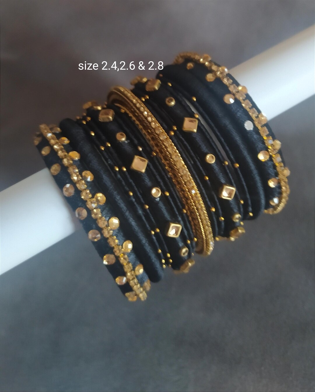 Black Bangles Set, Silk Bangles, Resham Chudiyan, Black, Bracelets ...