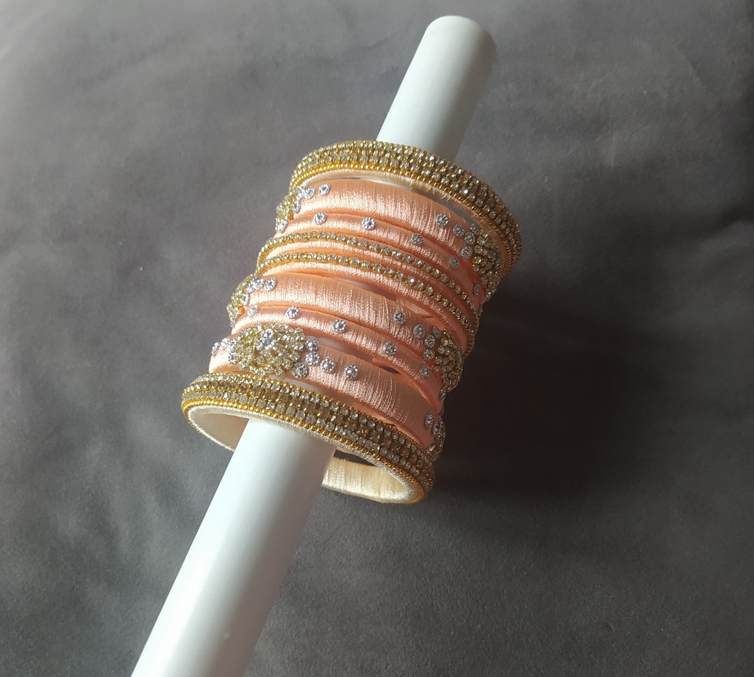 Peach Coloured Bangle Stack,silk Thread Bangles, Eid, Gifts ...