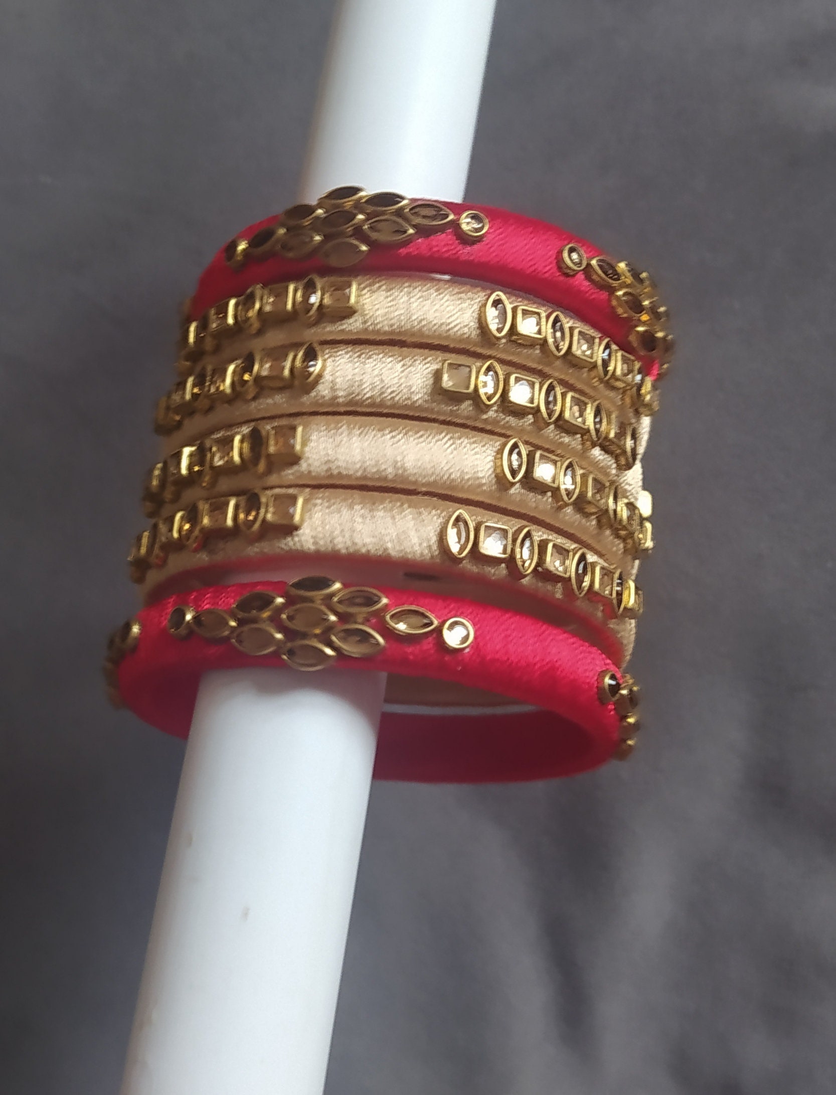 Set of 6 Bangles in Red and Cappuccino Colours, Gifts for Her, Party ...