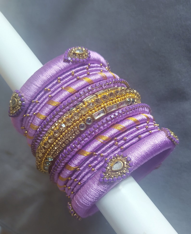 Purple Bangle Set Both Hands- Set, Light Purple Bangle Stack, Silk ...