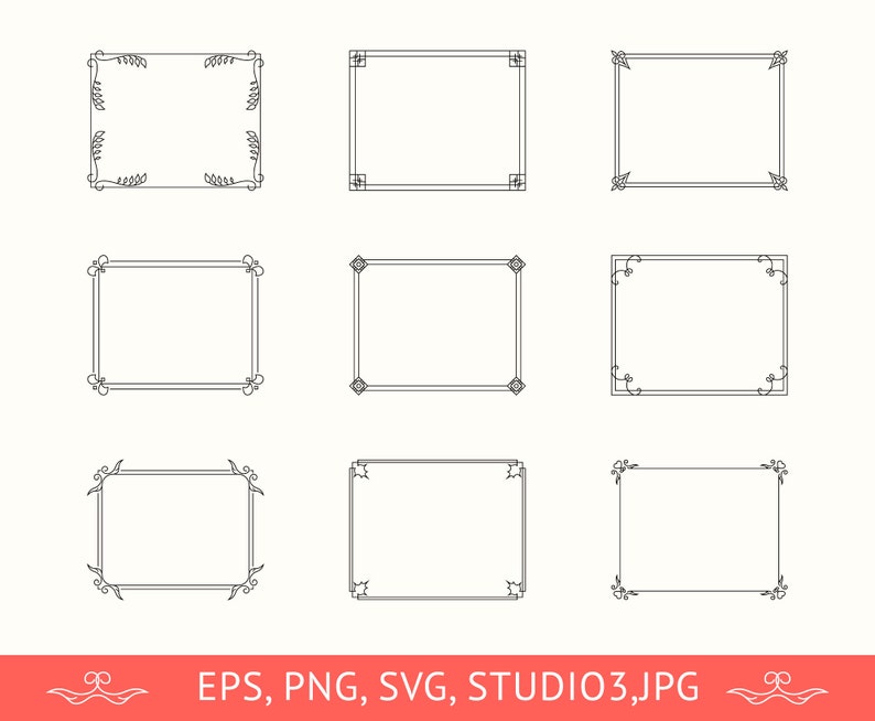 Text square frames svg png dxf studio3 eps. Hand drawn | Etsy
