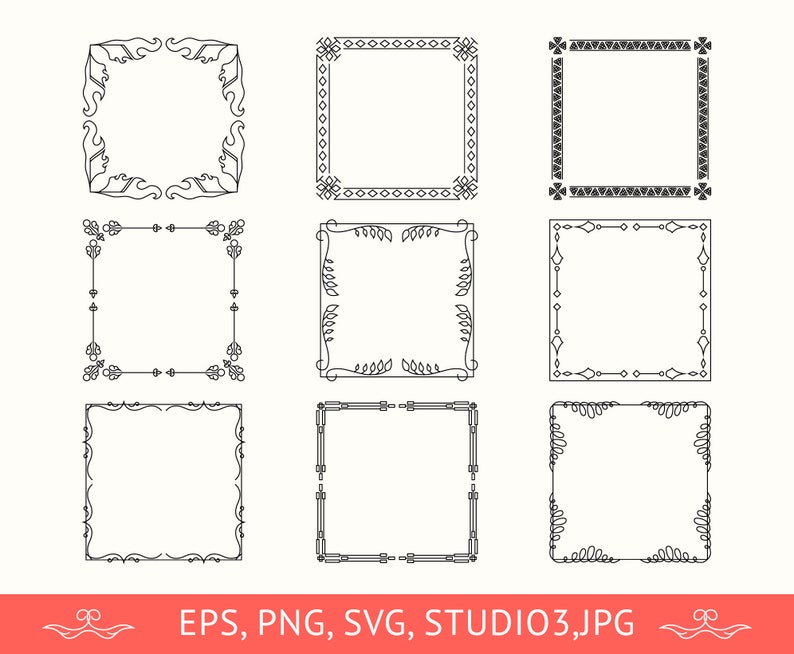 Text square frames svg png dxf studio3 eps. Hand drawn | Etsy