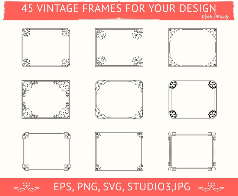 Text square frames svg png dxf studio3 eps. Hand drawn | Etsy