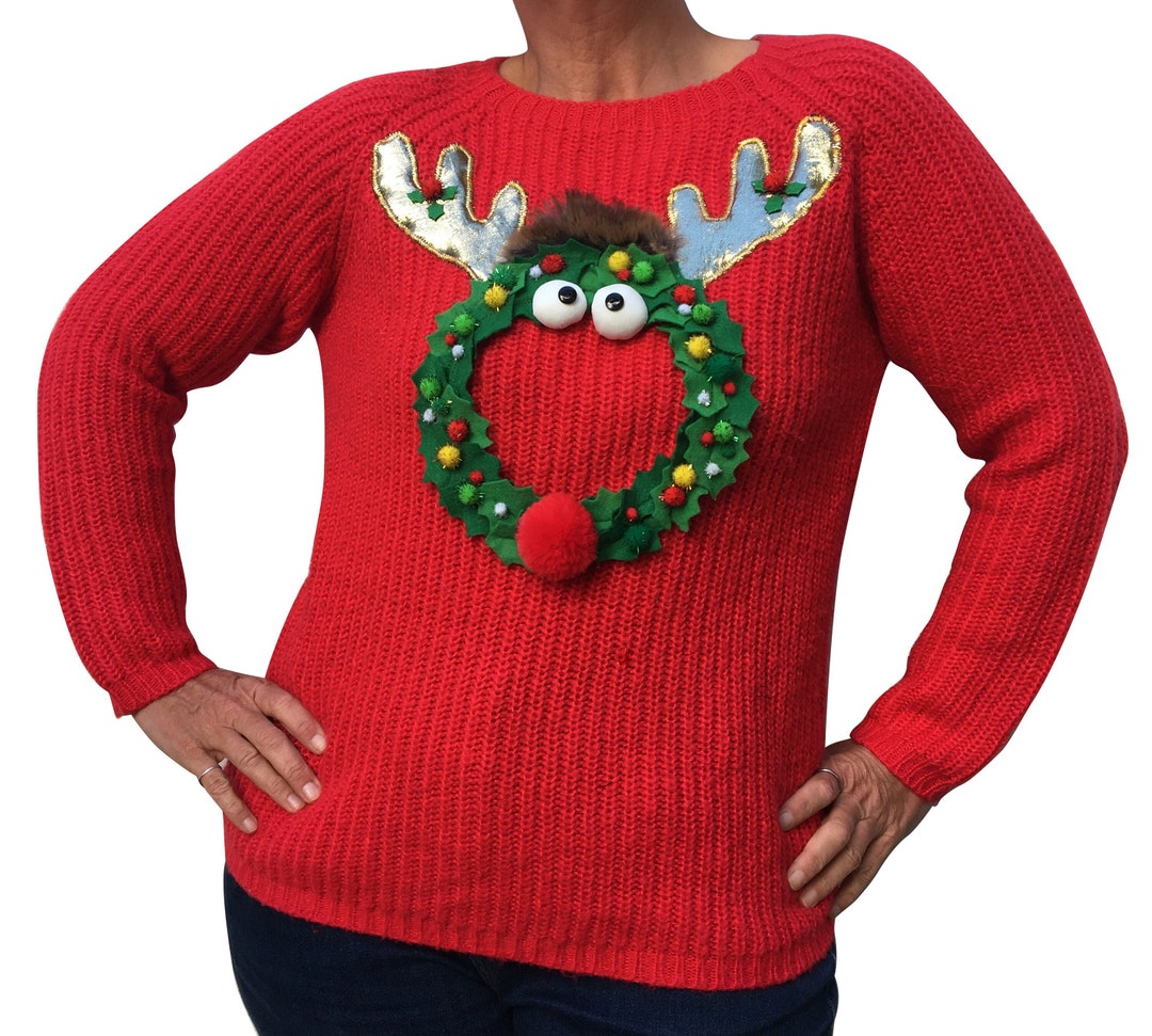 HOUPETTE Women Size 42/44 Ugly Christmas Sweater Unique Piece - Etsy