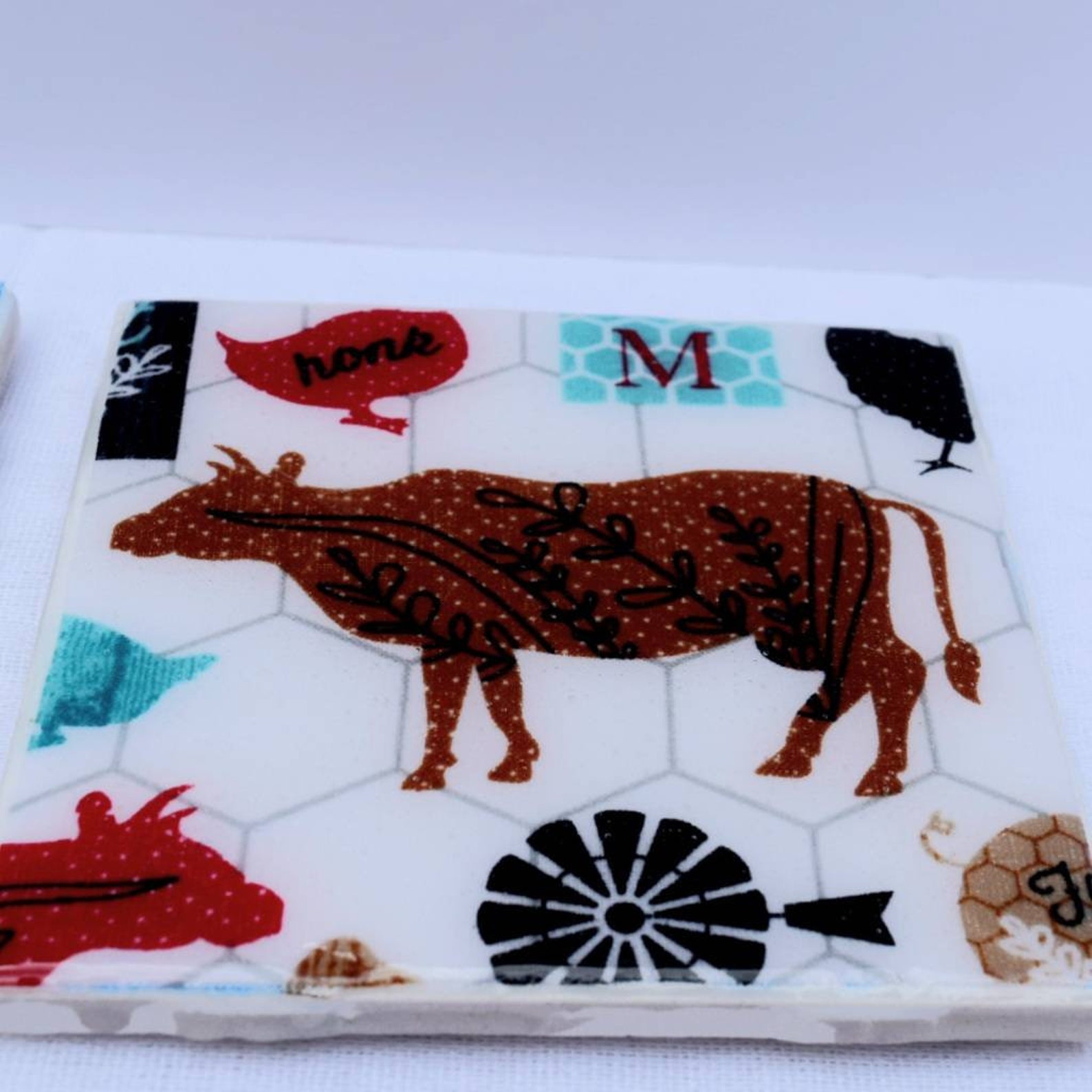 Handmade Tile Coasters Farmhouse Design Set of 4 Decoupage - Etsy