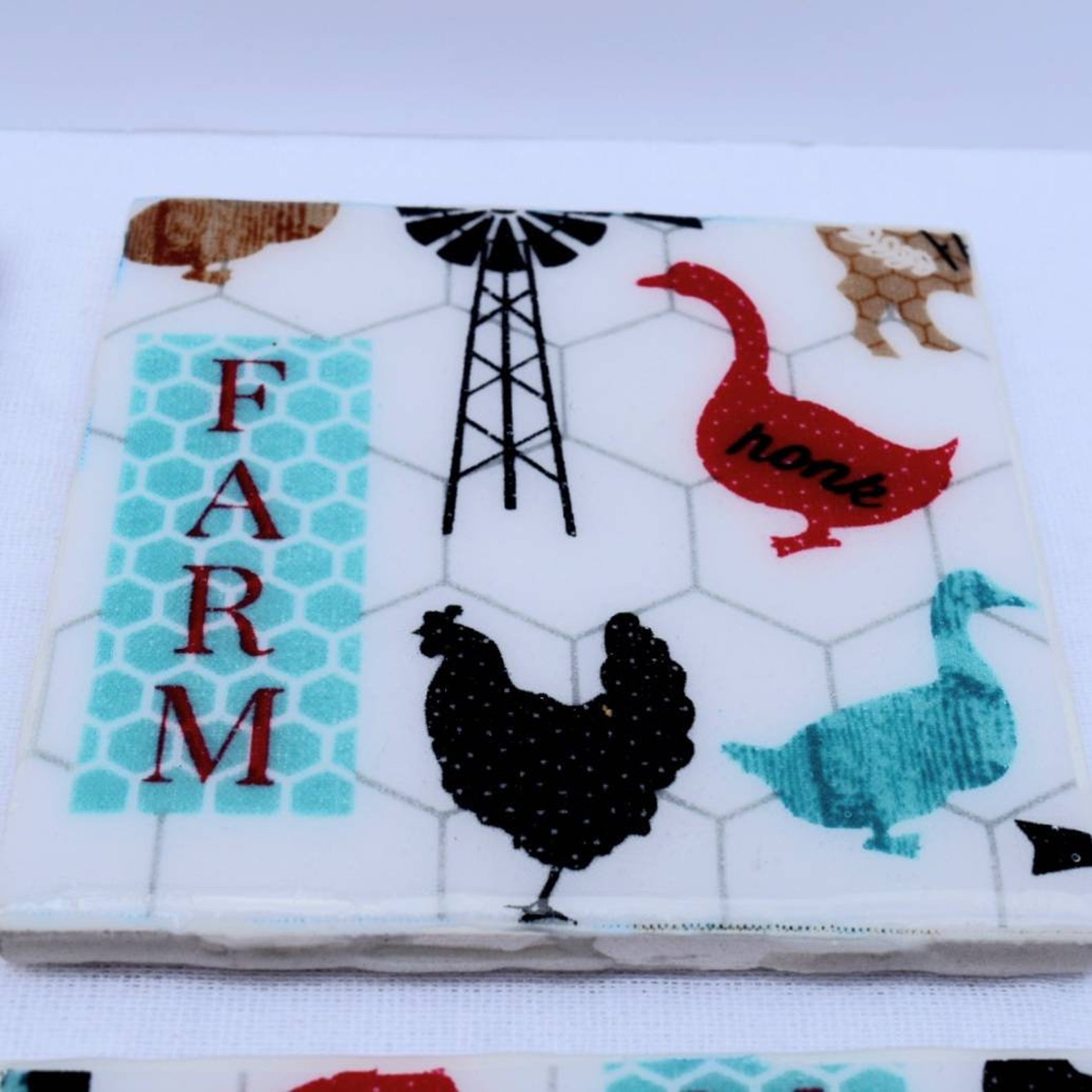 Handmade Tile Coasters Farmhouse Design Set of 4 Decoupage - Etsy