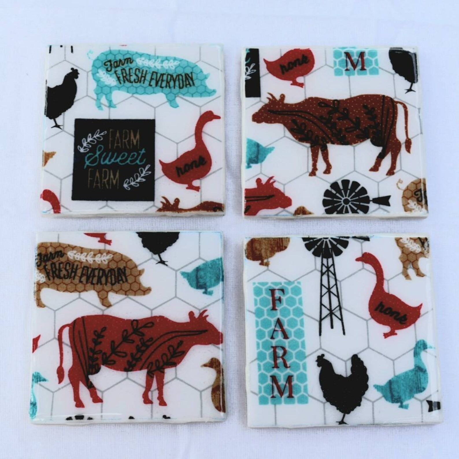 Handmade Tile Coasters Farmhouse Design Set of 4 Decoupage - Etsy
