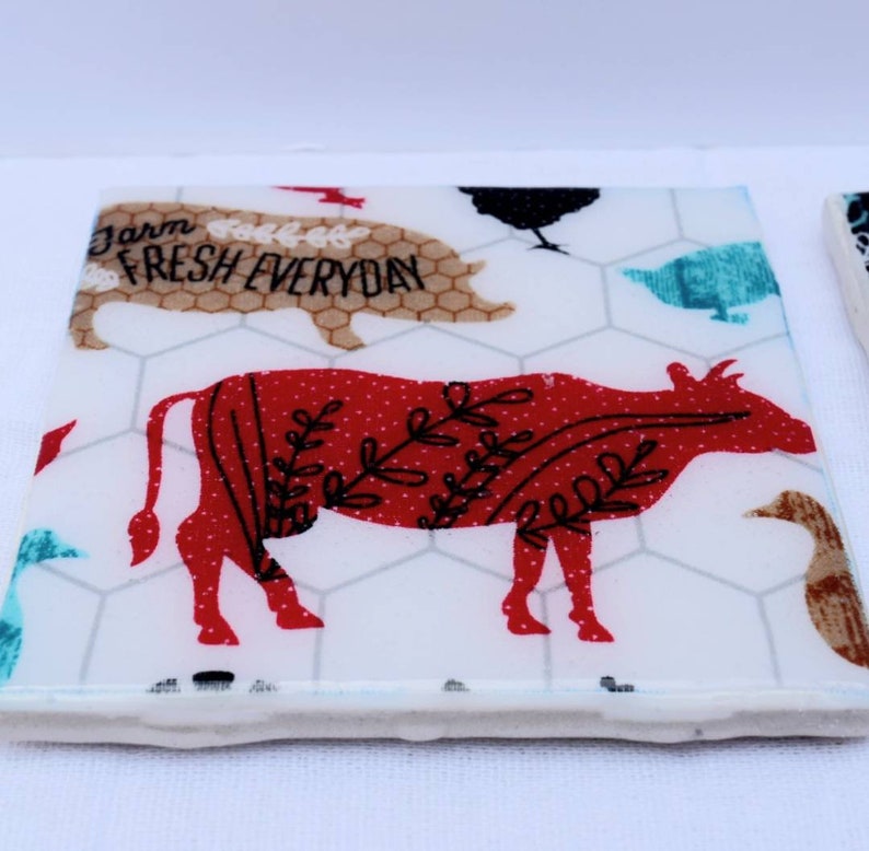 Handmade Tile Coasters Farmhouse Design Set of 4 Decoupage - Etsy