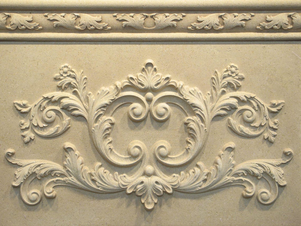 Ornate Relief Carved Limestone Back Splash 16" X 23" Decorative Tile ...