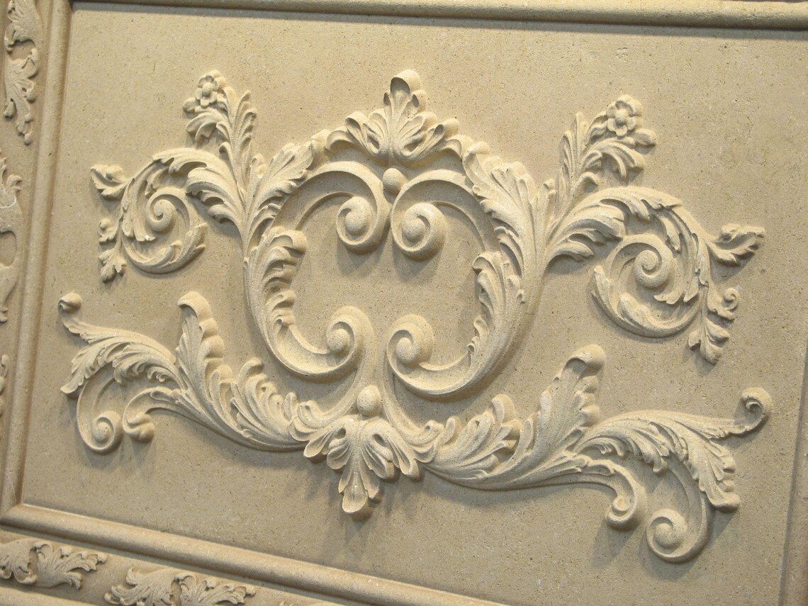 Ornate Relief Carved Limestone Back Splash 16" X 23" Decorative Tile ...