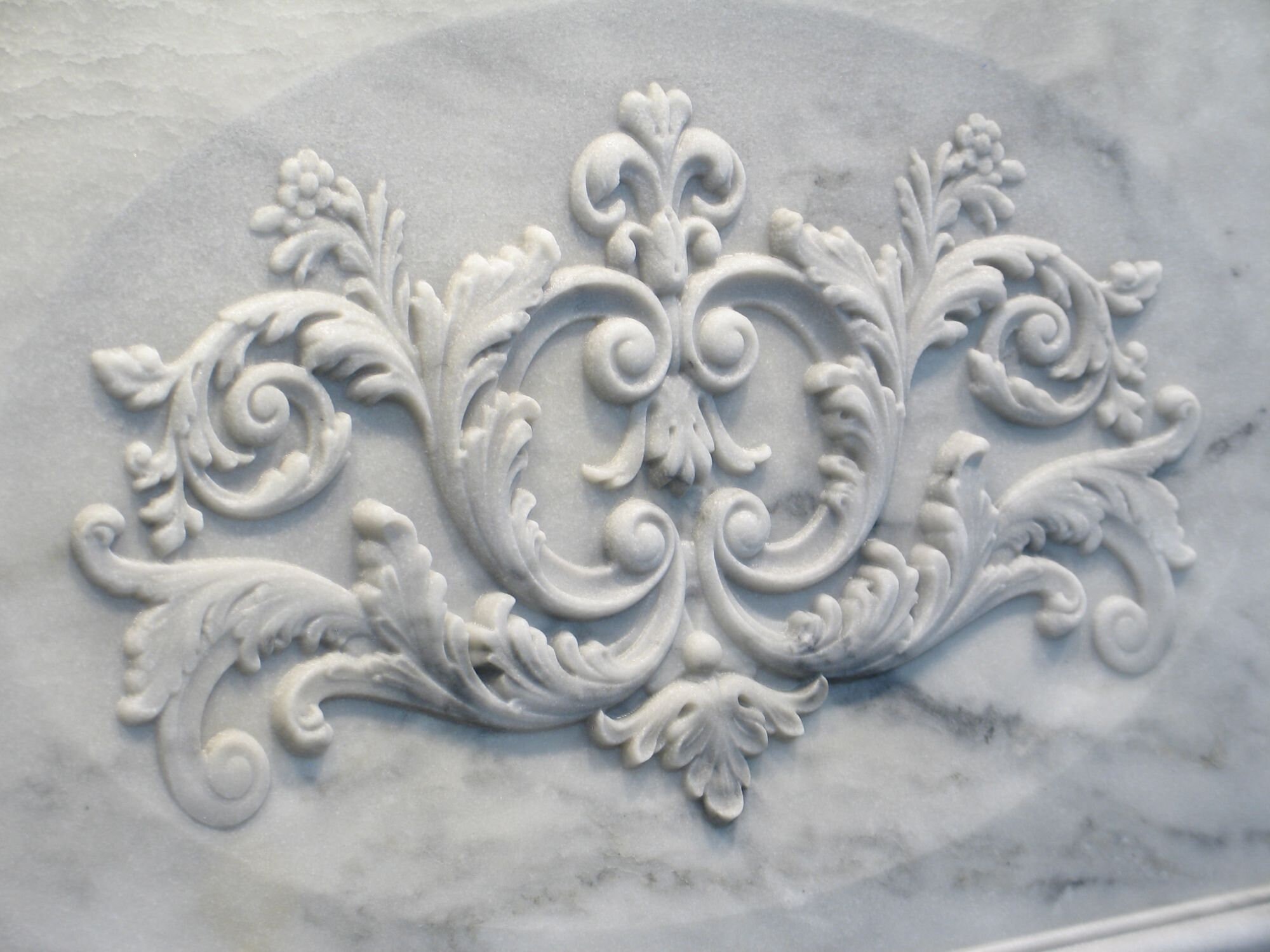 Relief Carved Carrara Marble Custom Decorative Tile Backsplash Insert ...