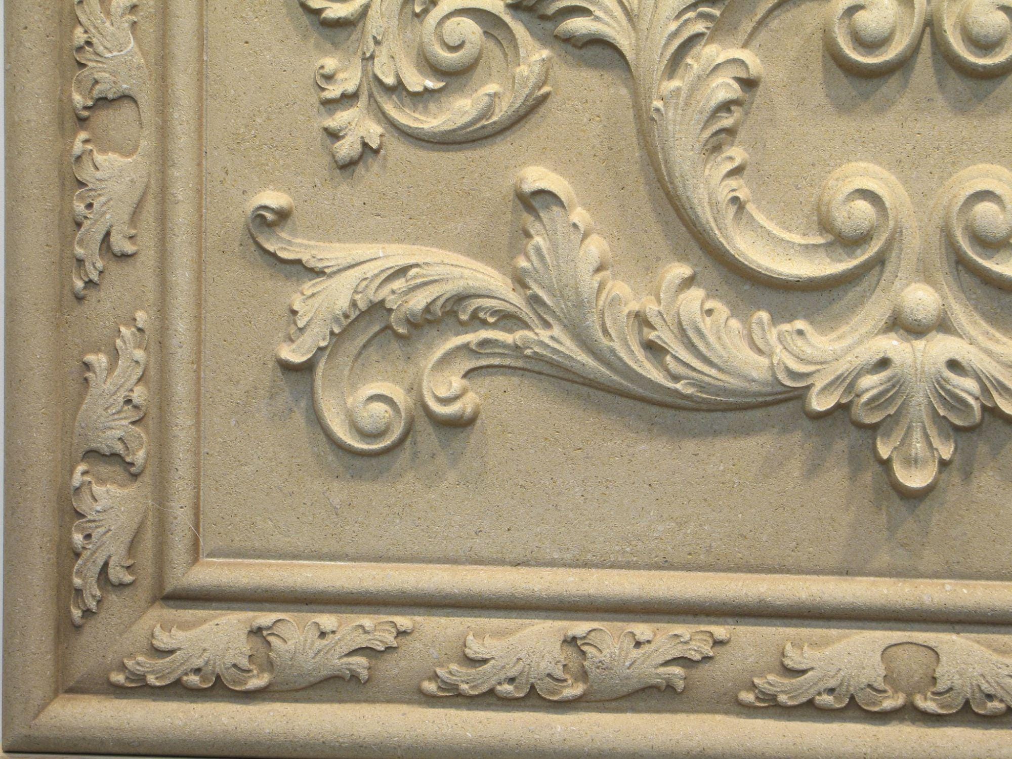 Ornate Relief Carved Limestone Back Splash 16" X 23" Decorative Tile ...