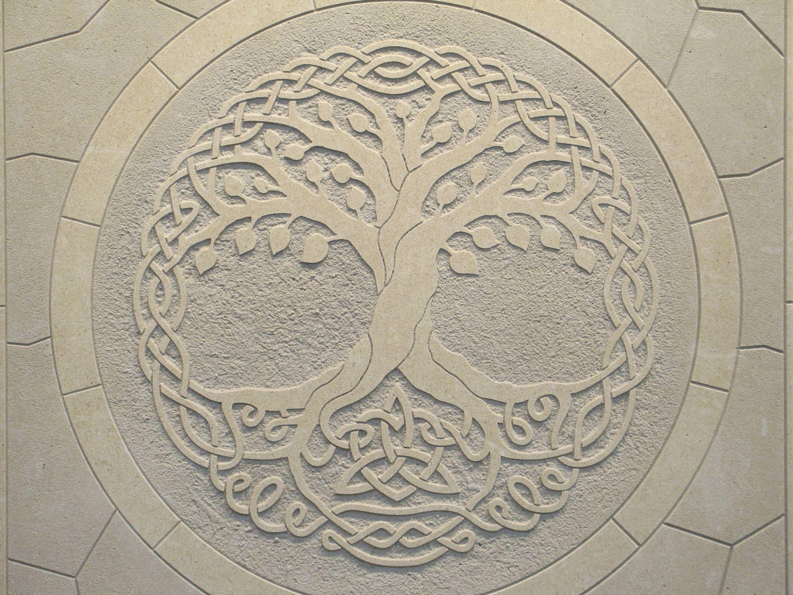 Tree of Life Monolithic Mosaic Etched Tile 18"x18" Limestone Backsplash ...