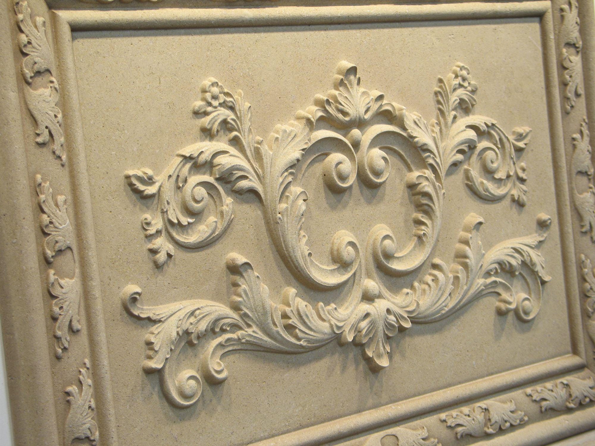 Ornate Relief Carved Limestone Back Splash 16" X 23" Decorative Tile ...