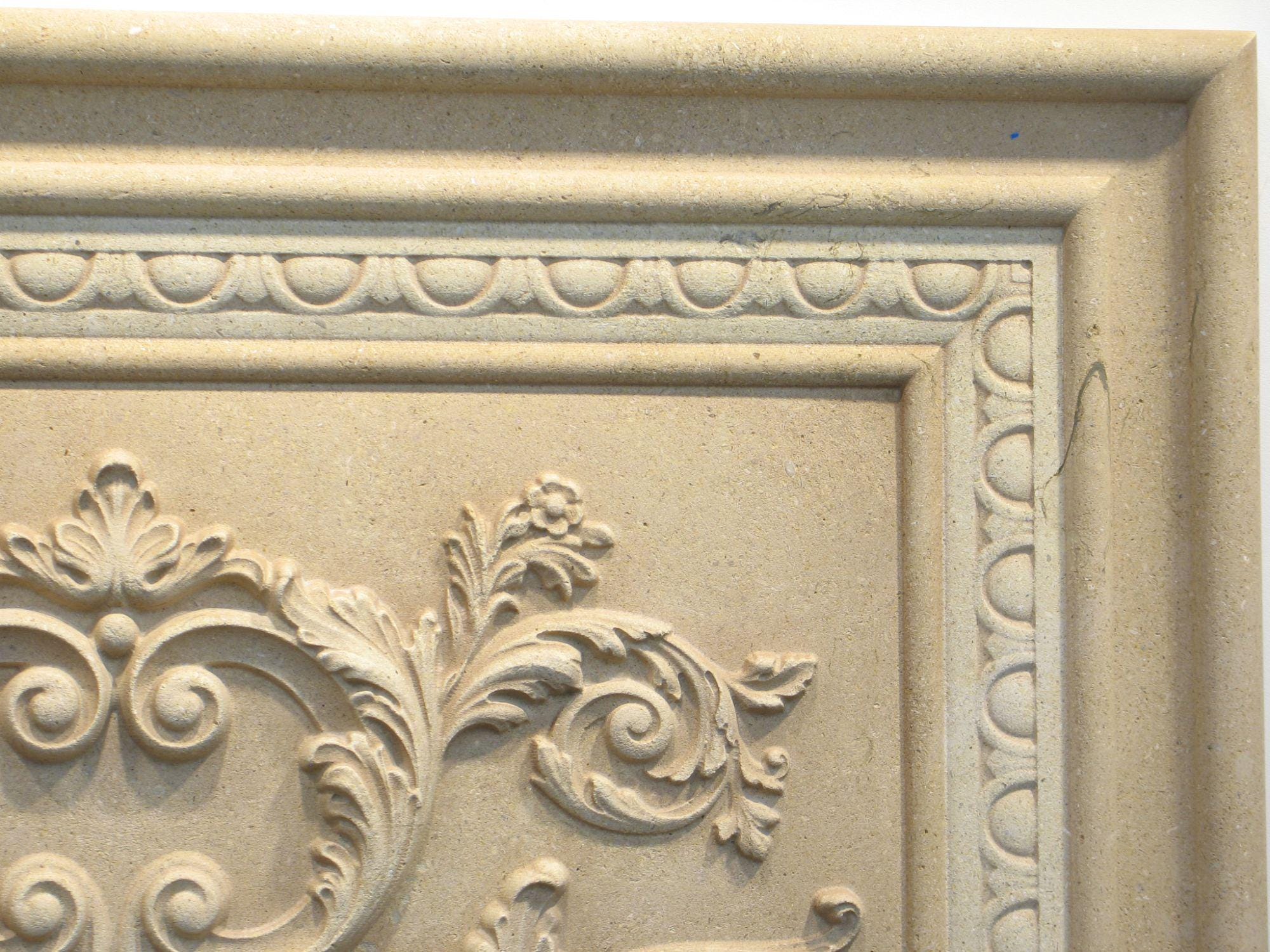 Ornate Relief Carved Limestone Back Splash 16" X 23" Decorative Tile ...