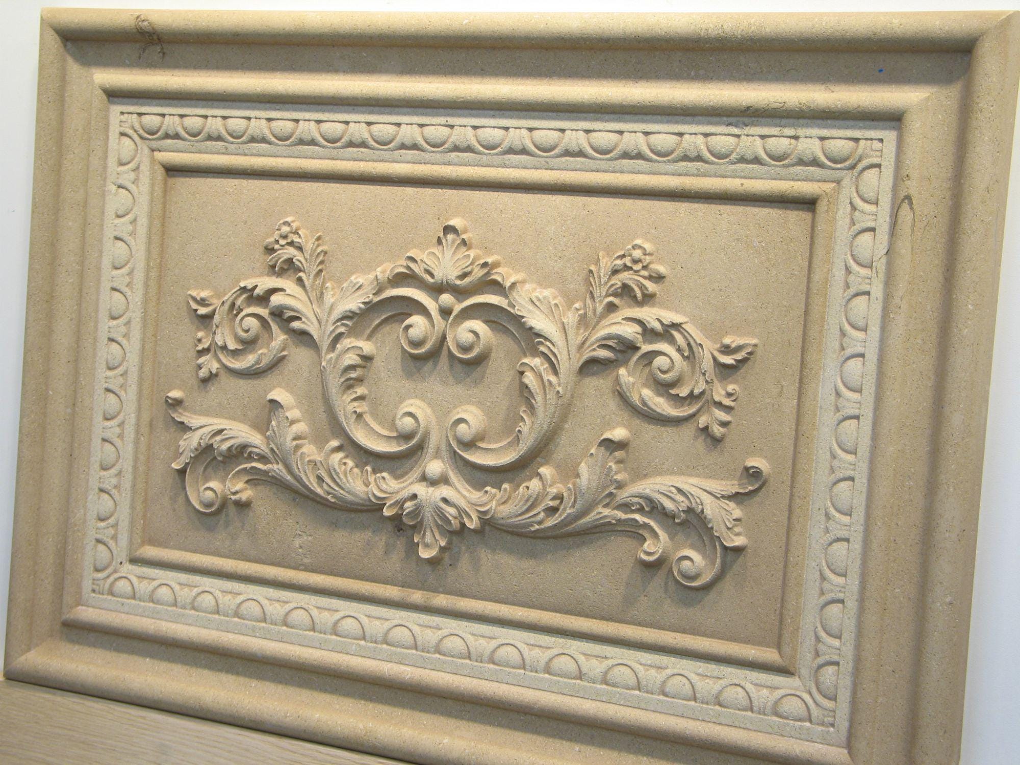Ornate Relief Carved Limestone Back Splash 16" X 23" Decorative Tile ...