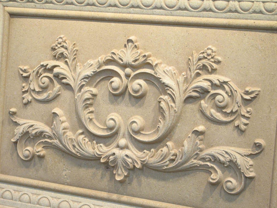 Ornate Relief Carved Limestone Back Splash 16" X 23" Decorative Tile ...