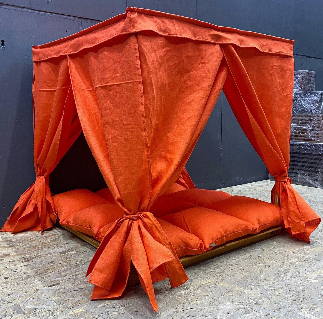 Luxury Wooden Dog House: Open Pergola Linen Canopy Bed - Etsy