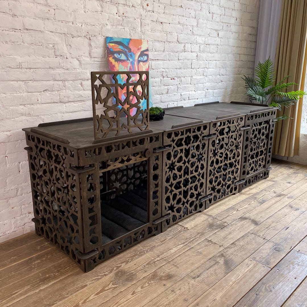 Medium Dog Kennel for 2 Dogs - Indoor Plywood Dog Crate With Moroccan ...