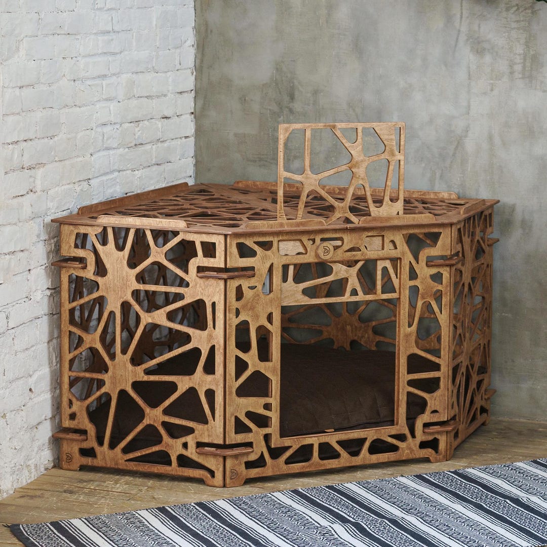 Medium Corner Dog Kennel — Handmade Indoor Dog Crate With Abstract ...