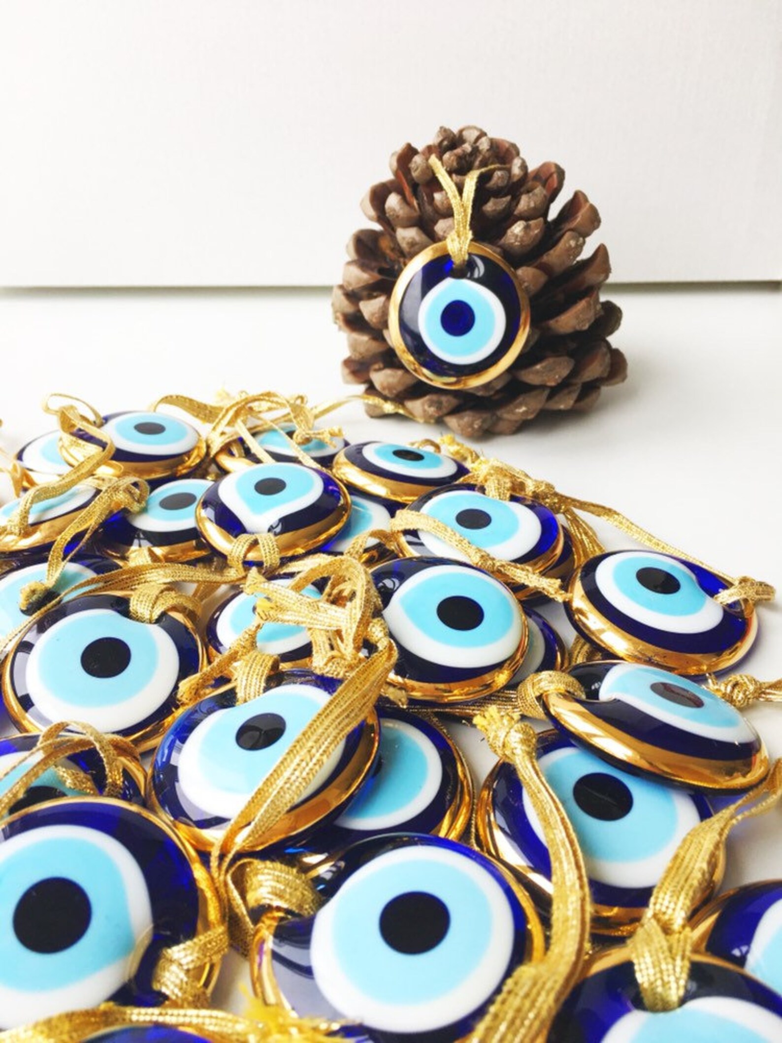 100pcs Gold Evil Eye Beads, Evil Eye Charm, Blue Glass Evil Eye Beads ...