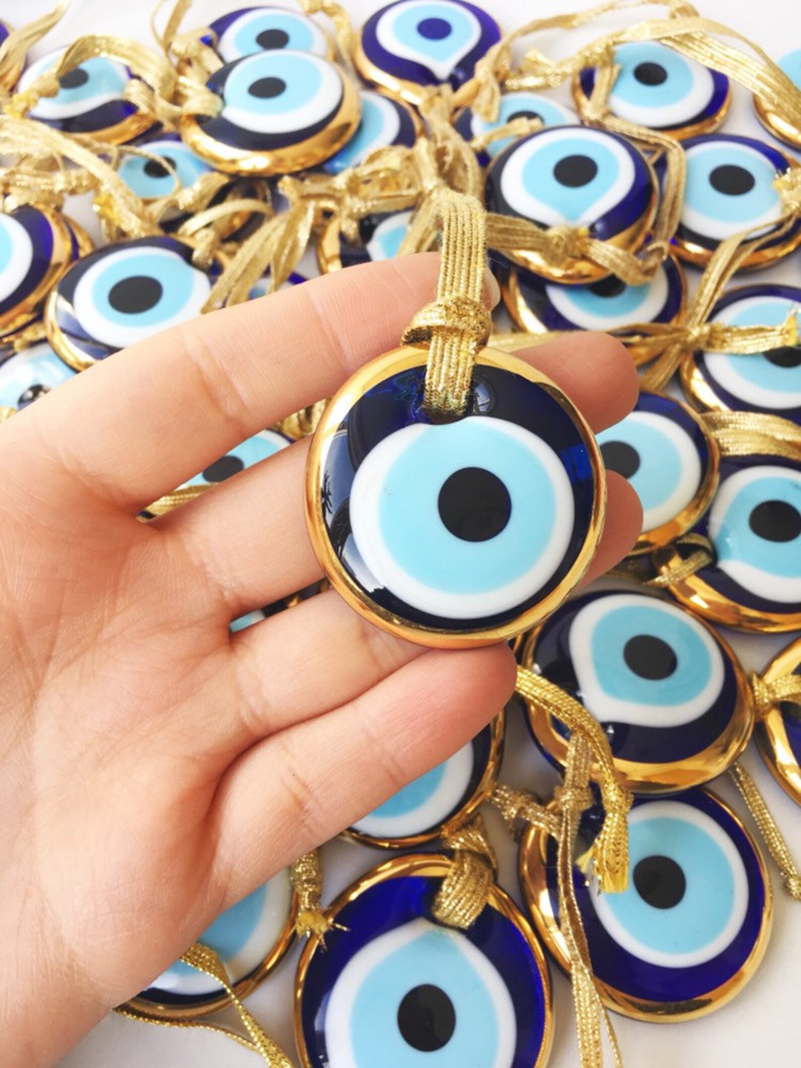 100pcs Gold Evil Eye Beads, Evil Eye Charm, Blue Glass Evil Eye Beads ...