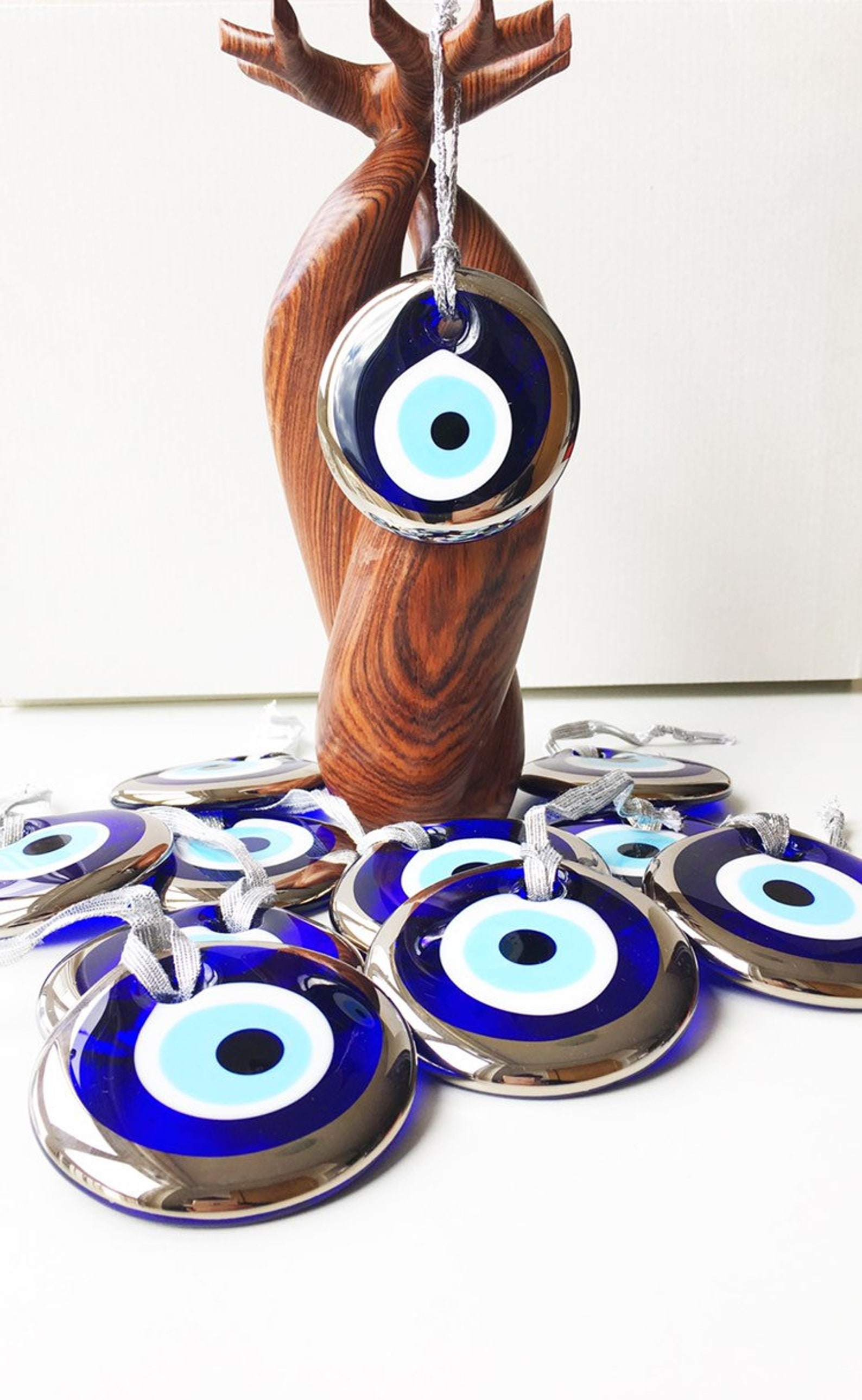 Evil Eye Wall Hanging, Blue Evil Eye Bead, Silver Evil Eye Bead, Evil ...