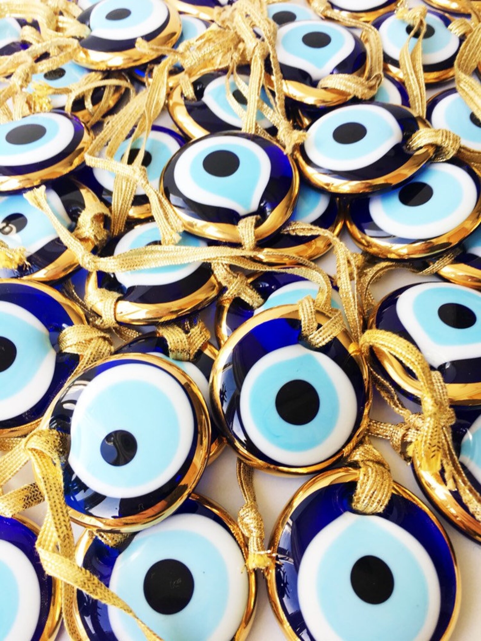 100pcs Gold Evil Eye Beads, Evil Eye Charm, Blue Glass Evil Eye Beads ...