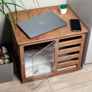 Handmade Wooden Pet Crate – Modern Dog or Cat Kennel With Acrylic Door ...